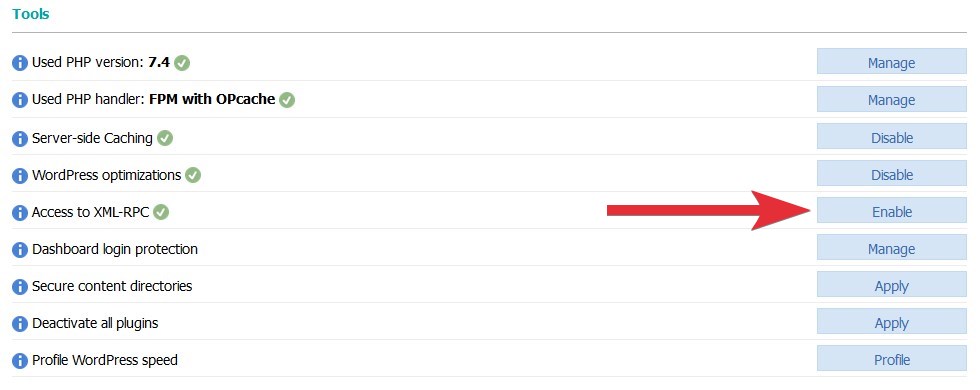 Enabling access to XML-RPC - Online manual | ICDSoft