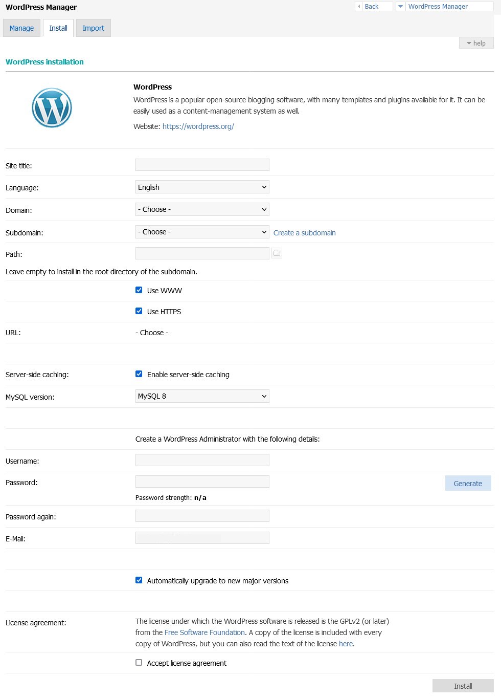WordPress Manager - Online manual | ICDSoft